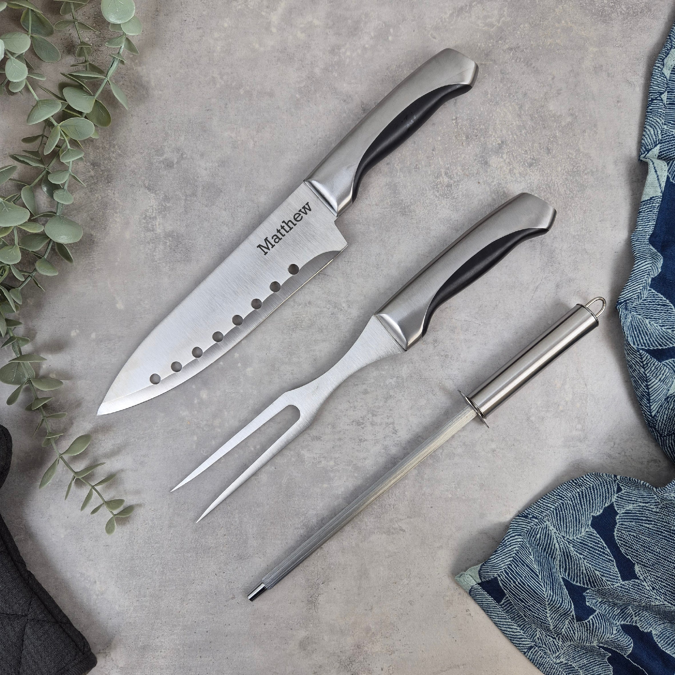 Personalised Stainless Steel Carving Set – Wildfire Engraving